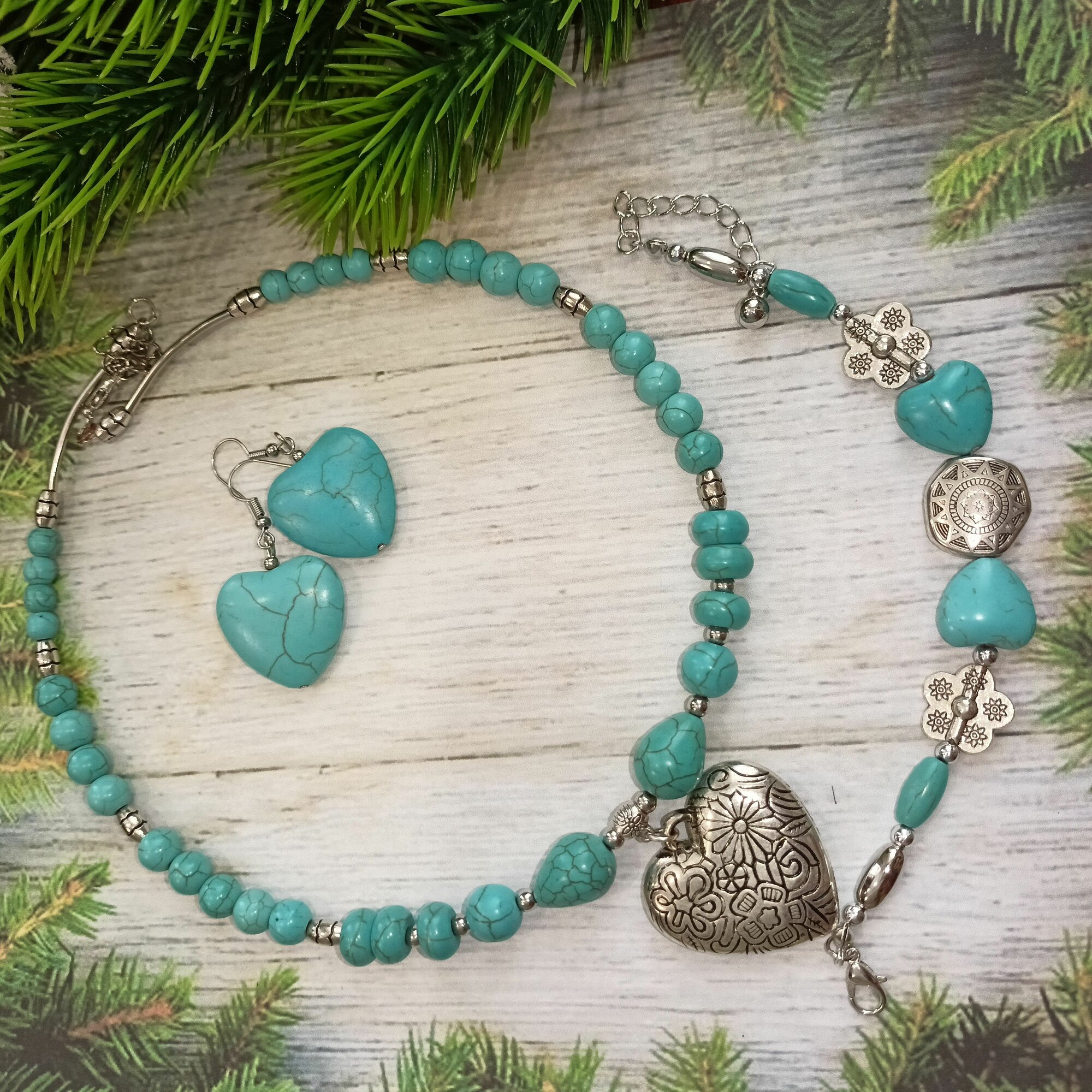 Комплект бижутерии, бирюза синтетическая, искусственный камень