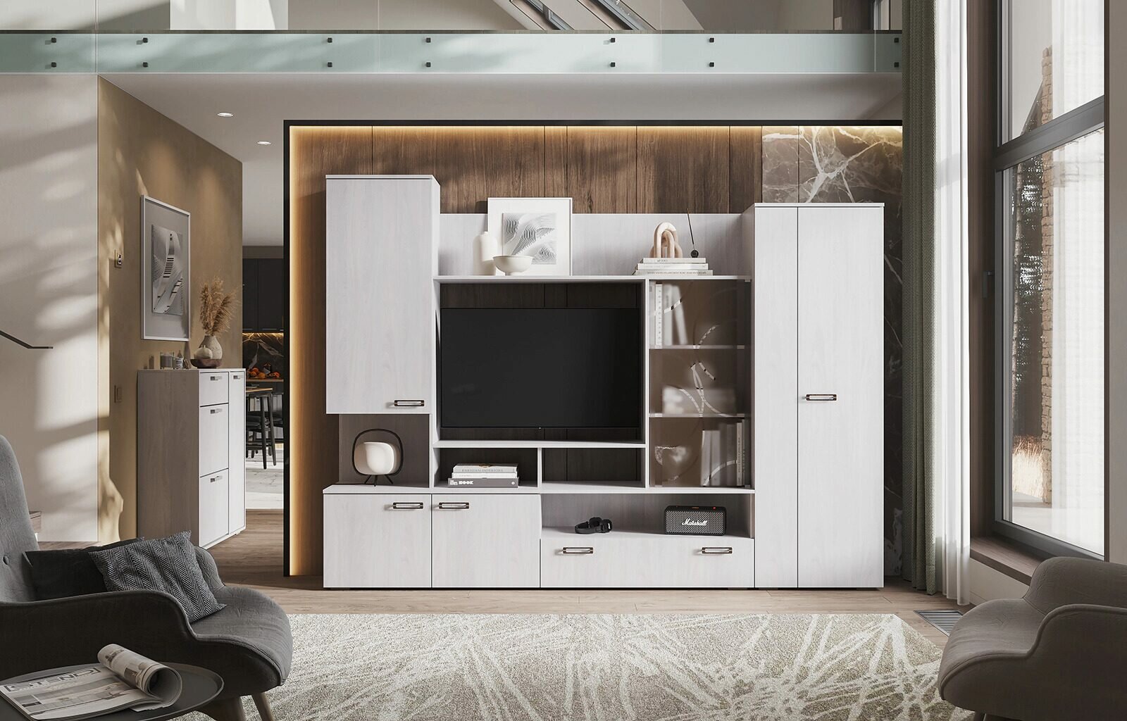 Стенка в гостиную «Сиенна» ЛДСП, анкор/анкор (2600х414х1942)