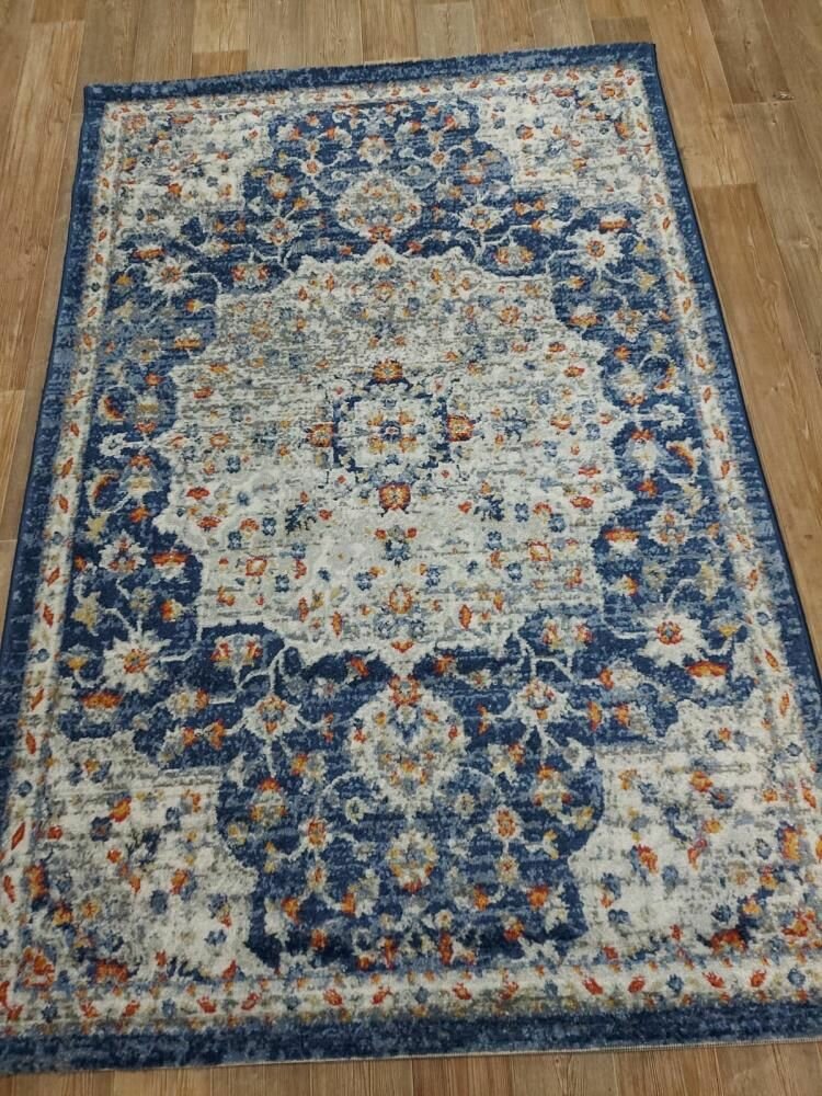 Ковер Классический КРС Престиж Eva BTS B125A , цвет Синий; Бежевый, из нитей Фризе, основа джут, размер 2,5 м на 3,5 м, вес 7,8 кг