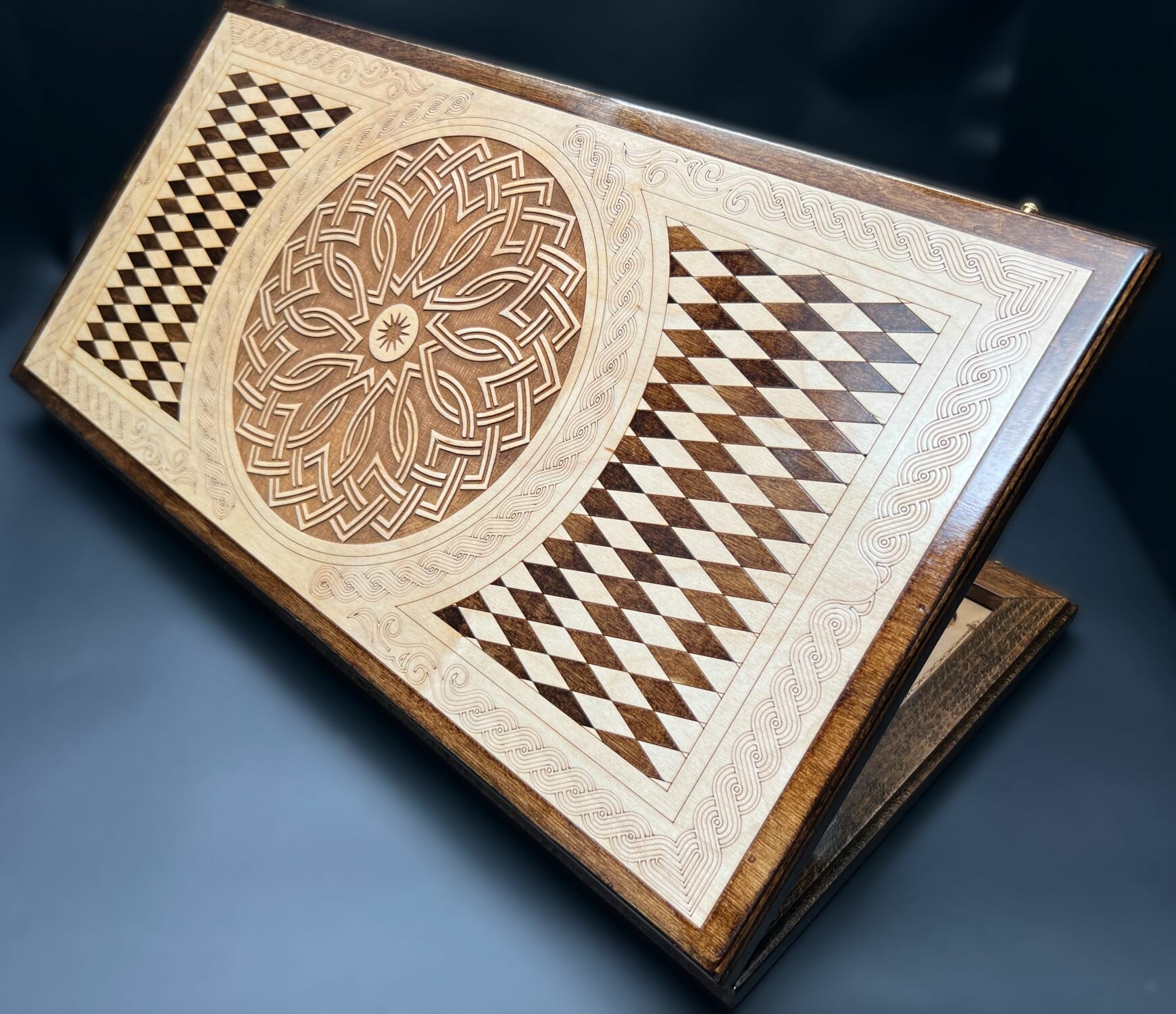 Нарды Шахматы Шашки Резные "Мастер-Класс", большие 3в1