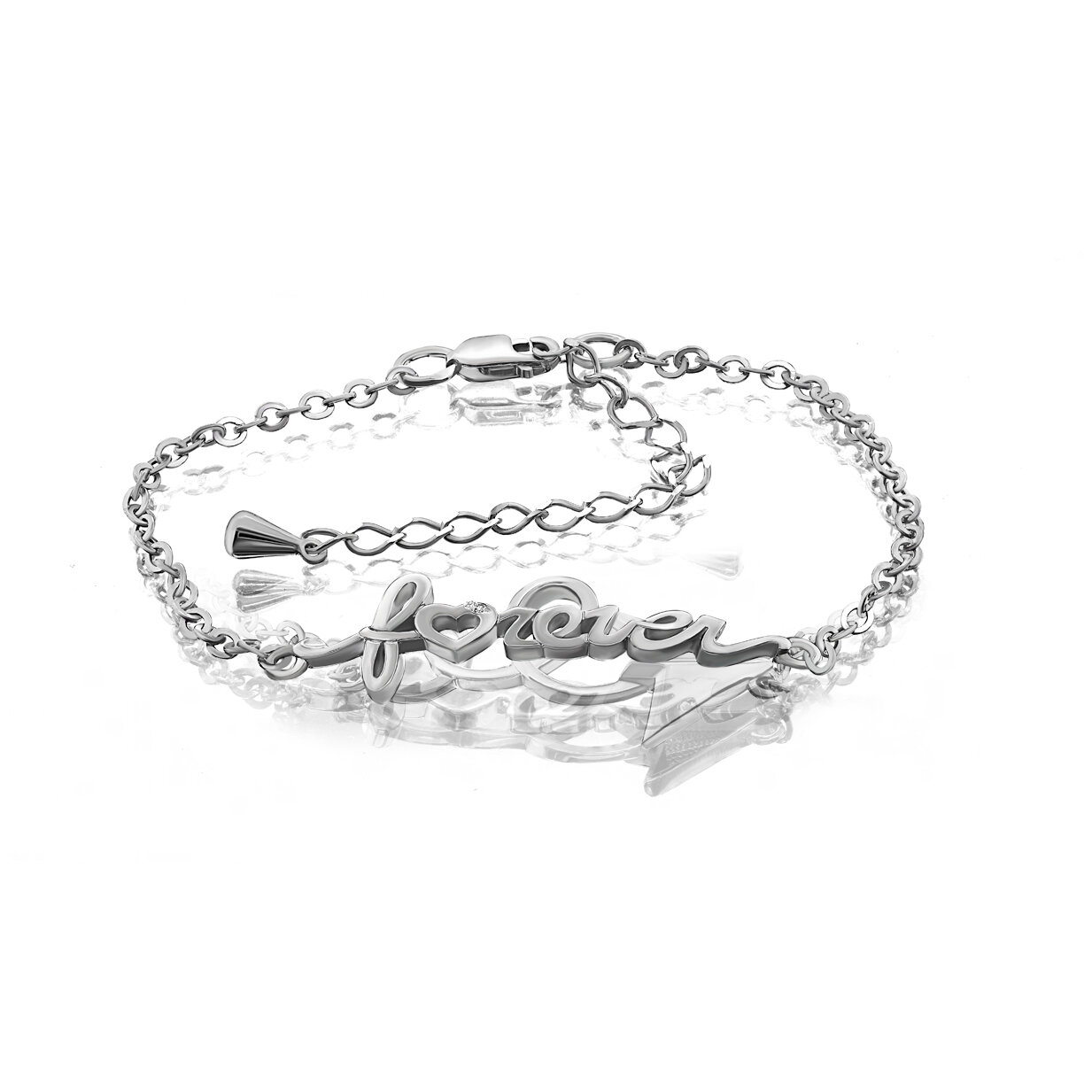 Браслет-цепочка, серебро, 925 проба, родирование, бриллиант