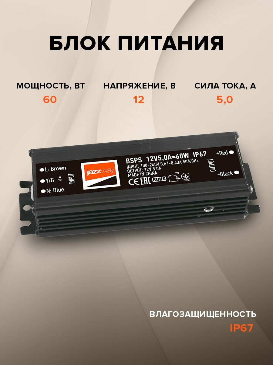Блок питания Jazzway для светодиодной ленты 12V / BSPS 12V5,00A 60w / IP67