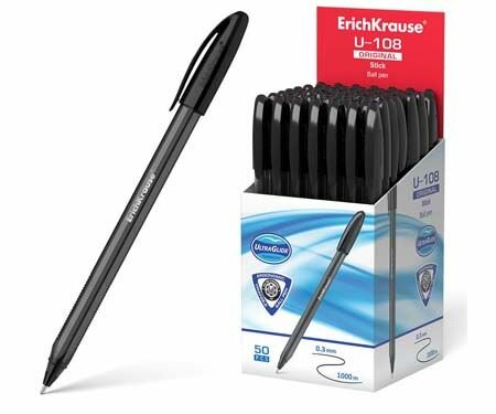 Ручка шар. ЕК ULTRA GLIDE U-108 чёрная, прозр. корп.1мм. Комплект из 50 ручек