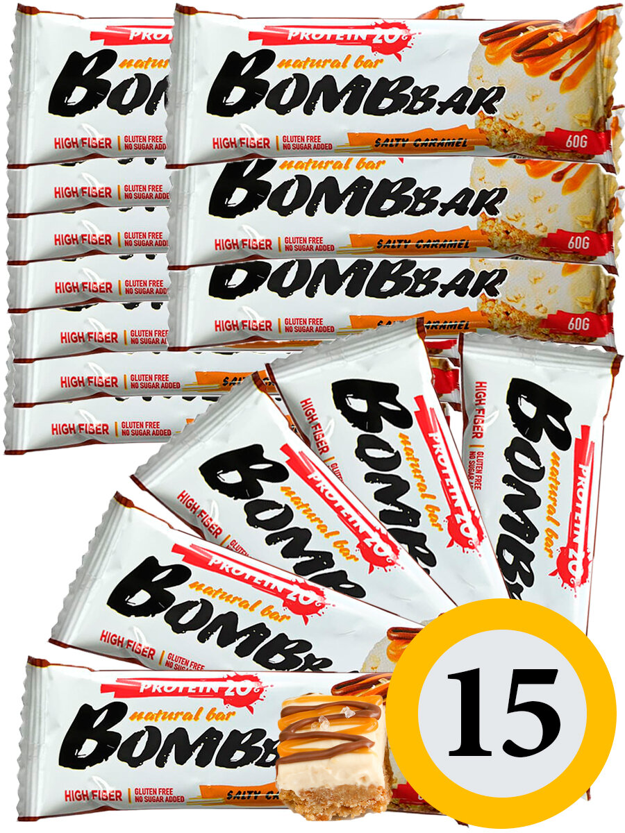 Протеиновый батончик BombBar Protein Bar 15 x 60 г, Соленая карамель