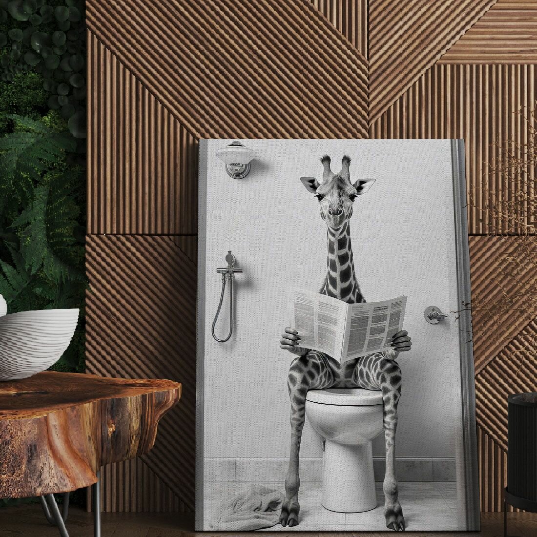 Картина на стену 50х70 Жираф читает в туалете смешные животные