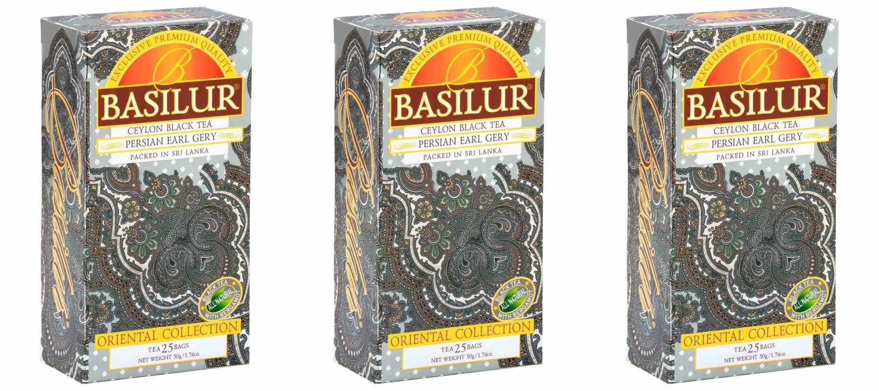 Basilur Черный чай в пакетиках восточная коллекция, эрл грей по-персидски,25 пак. , 3 уп.