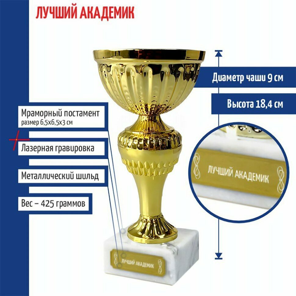 Статуэтка Кубок "Лучший академик" на мраморном постаменте (18,4 см)