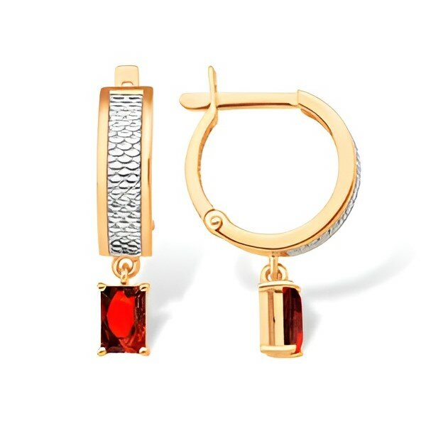 Серьги, комбинированное золото, 585 проба, гранат