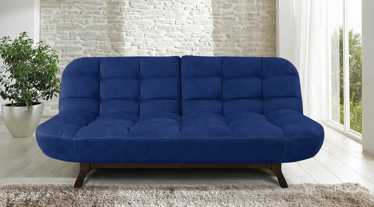 Диван прямой раскладной 200х90х100 см Космо AH! DIVAN, с регулируемой спинкой, механизм клик-клак, синий велюр