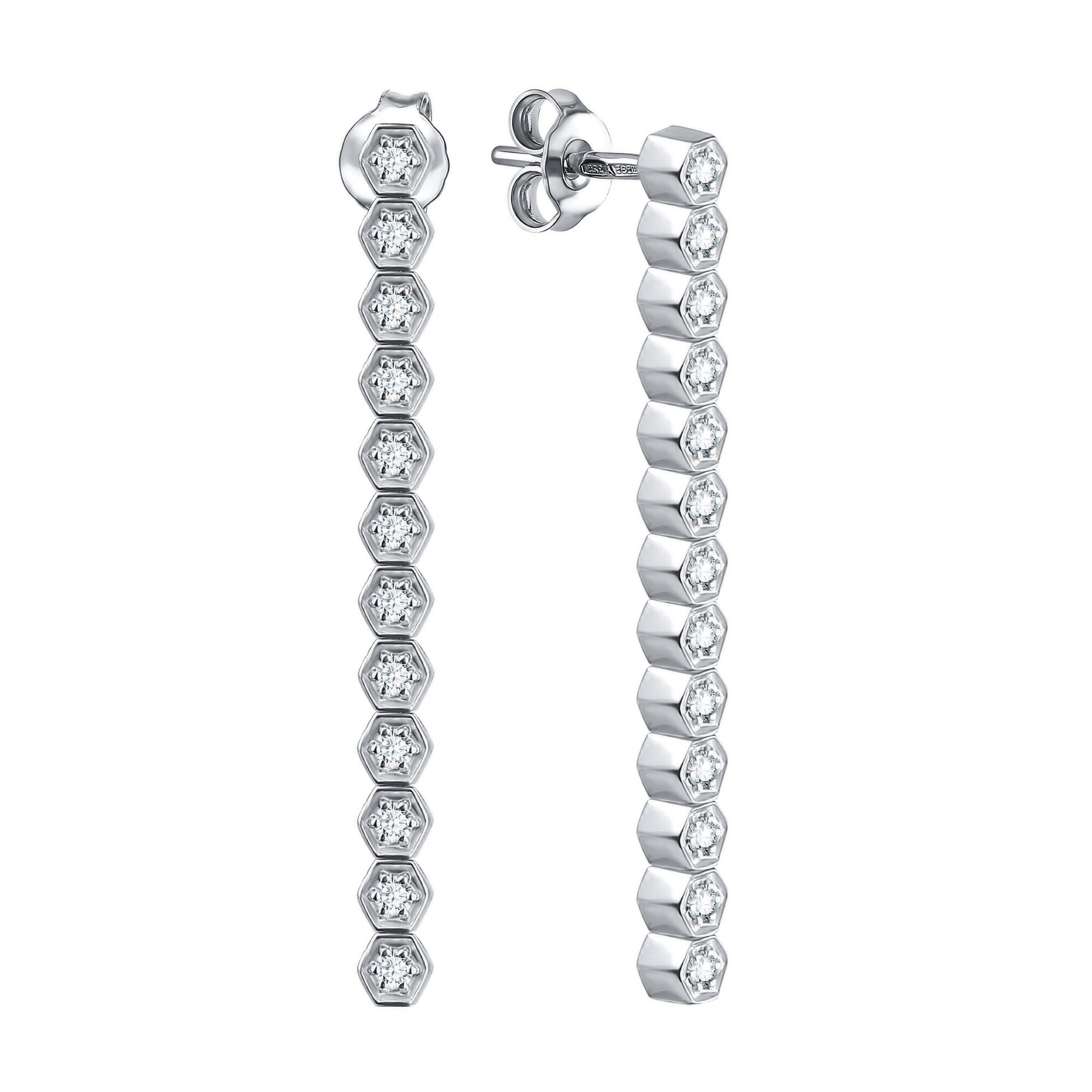 Серьги, серебро, 925 проба, родирование, кристаллы Swarovski