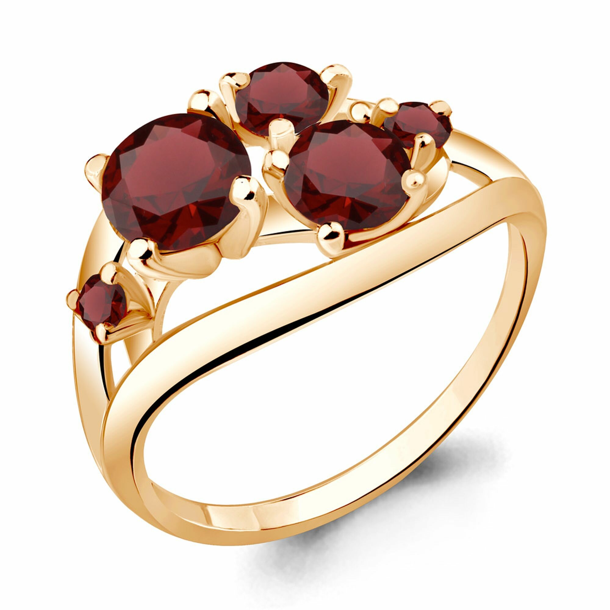 Кольцо, серебро, 925 проба, золочение, гранат