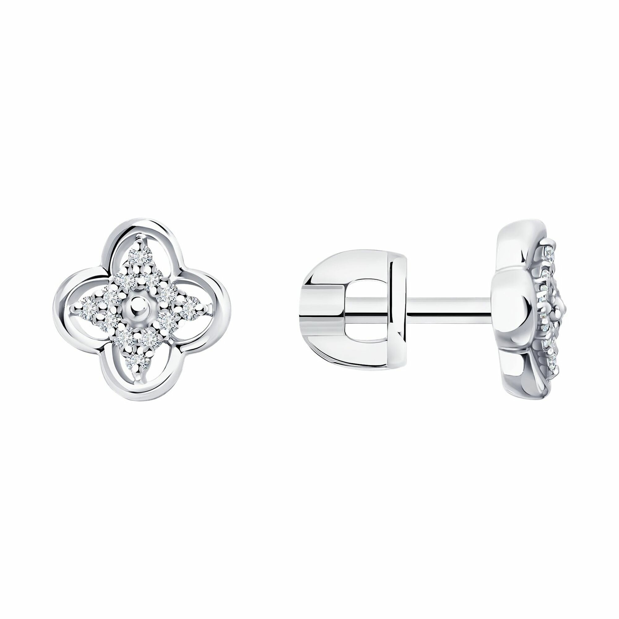 Серьги пусеты, белое золото, 585 проба, бриллиант