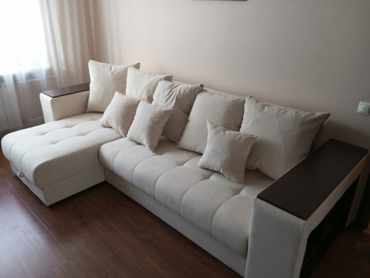 Диван угловой Дубай, 300х160х85см, наполнитель пружинный блок, ящик для белья, левый угол, Ultra Cream