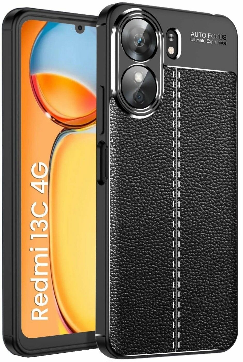 Чехол на Xiaomi Redmi 13C силиконовый под кожу чёрный противоударный