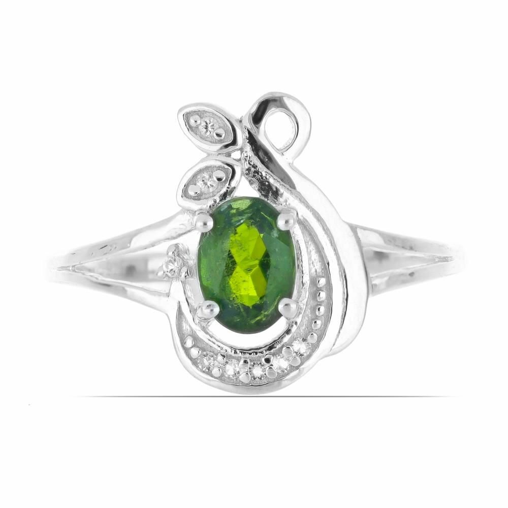 Кольцо, серебро, 925 проба, родирование, топаз, хромдиопсид