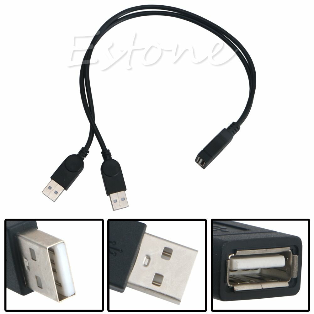 1 шт, 26 см, новый USB 2,0 гнездо на 2 двойных разъема папа Y, разветвитель, шнур-концентратор, кабель-адаптер
