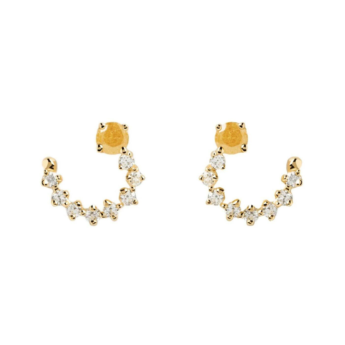 Серьги пусеты, серебро, 925 проба, золочение, фианит