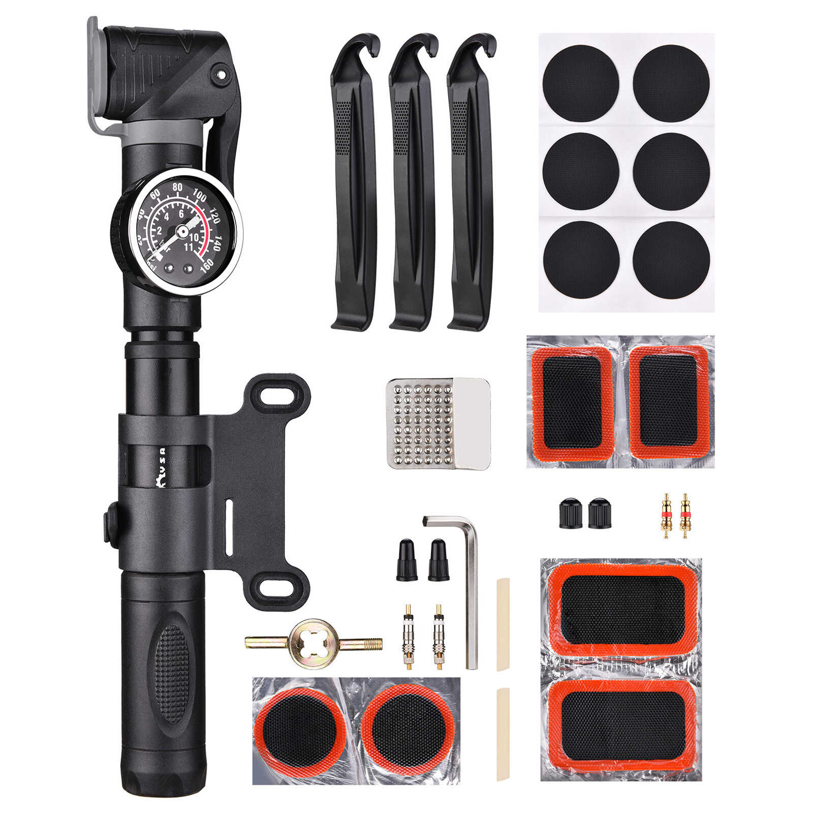 Мини-велосипедный насос с манометром и ремонтным комплектом