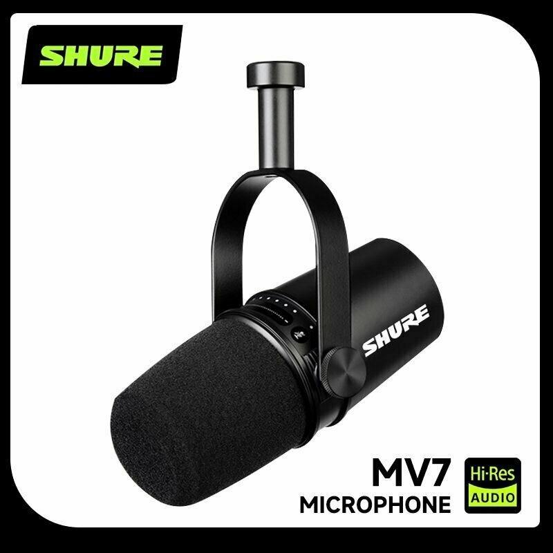 SHURE MV7 микрофон для звукозаписи в студии черный цвет