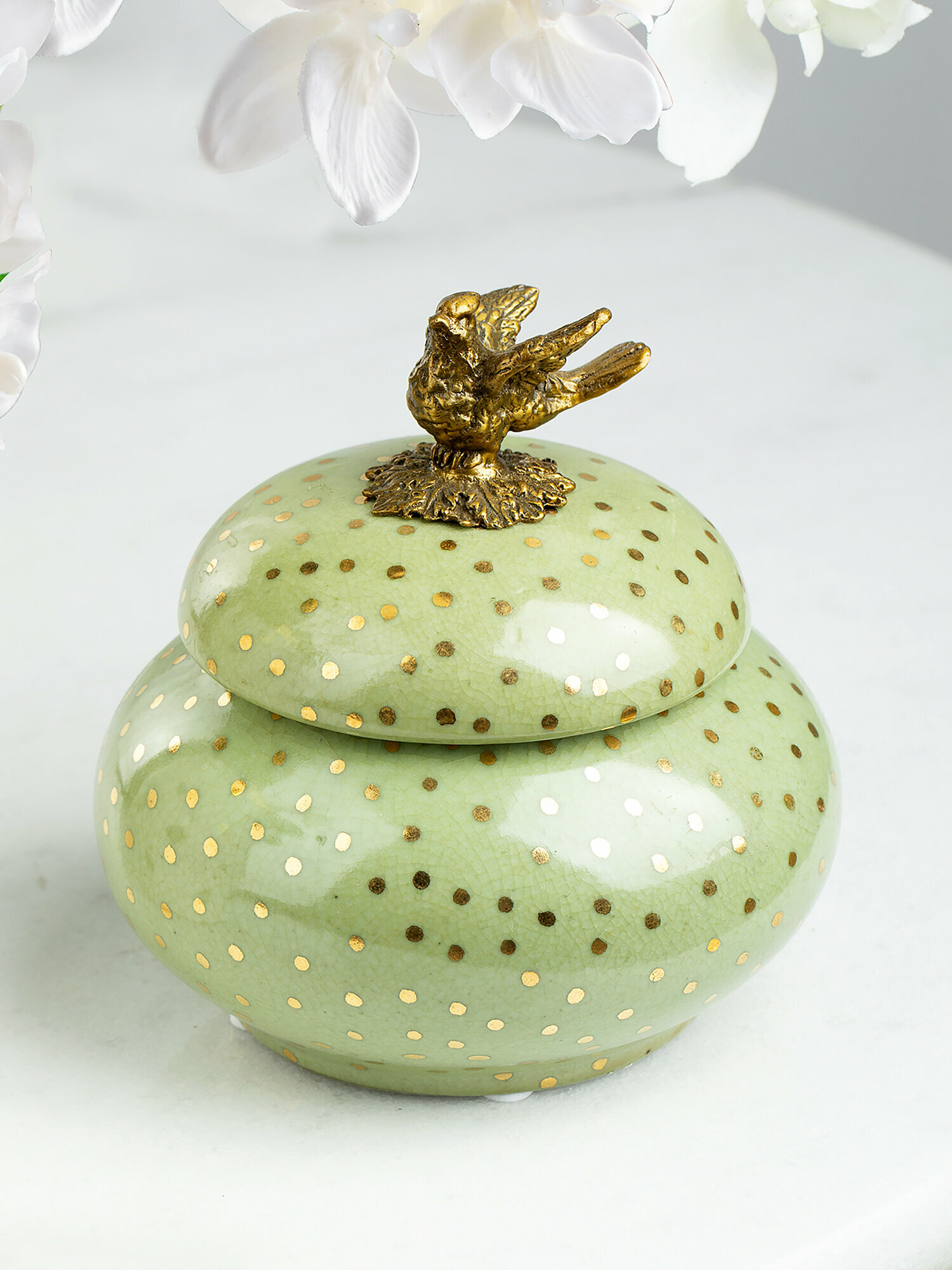 31G2238/B641C/HLG1921 Шкатулка с птичкой 11x11x11см, Фарфор, бронза, Glasar