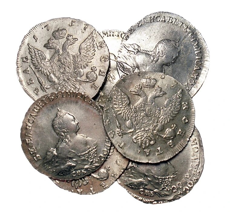 Рубль 1754-1757 Елизавета, портрет работы Скотта, 1 штука серебро т/н сувенирная копия монеты, нумизматика, деньги для коллекции