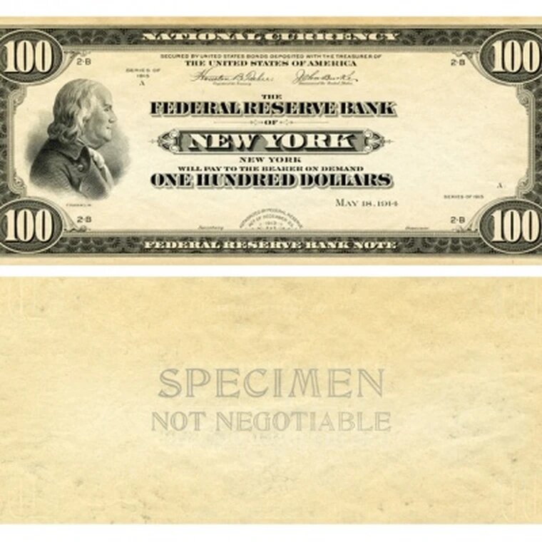 100 долларов 1915 США надпечатка образец, сувенирная копия, банкноты и купюры редкие коллекционные