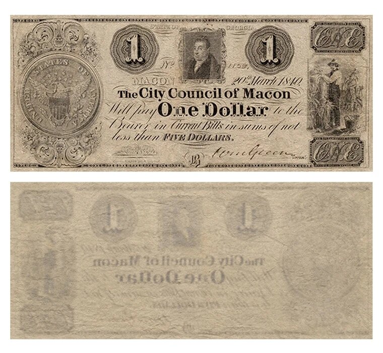 1 доллар 1840 США, CITY COUNCIL OF MACON, сувенирная копия, банкноты и купюры редкие коллекционные