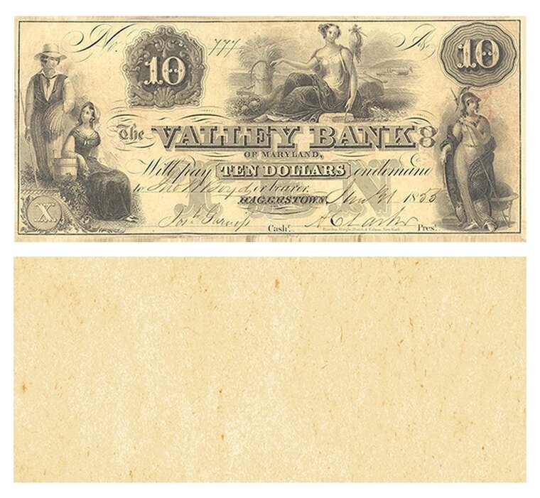 10 долларов 1855 США, штат Мэриленд, сувенирная копия, банкноты и купюры редкие коллекционные