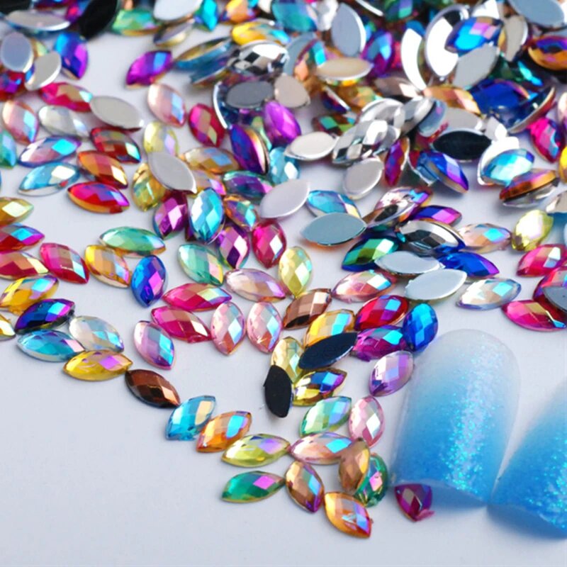 Стразы акрил конский глаз 100 шт Бирюзовый, 3x6, mix ab