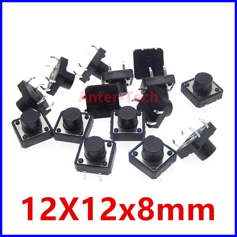 Тактовые переключатели 12x12x8mm, черный, 20шт