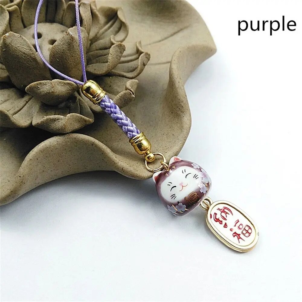 Брелок для ключей, подвеска в японском стиле, аксессуары для сумок с изображением счастливой кошки, ремешки для телефона, искусственный ремень для телефона, украшения для колокольчиков