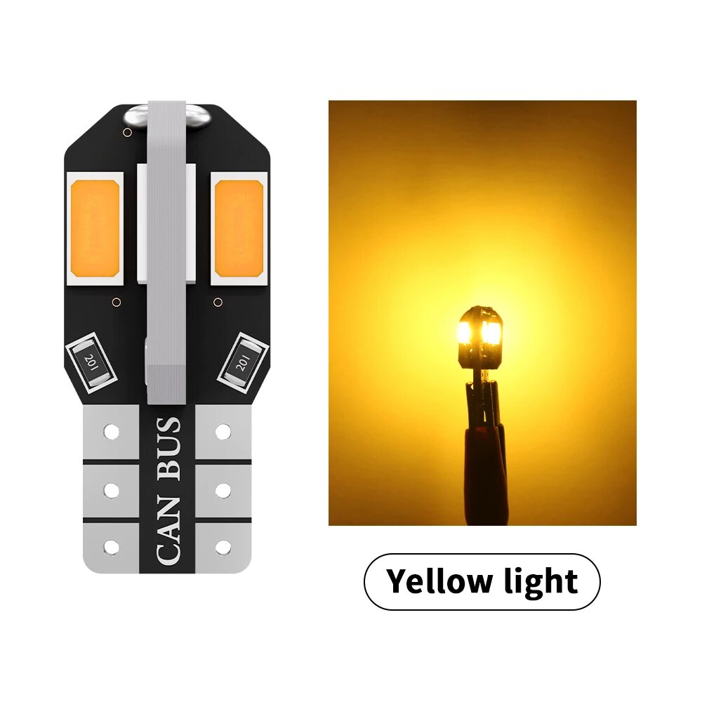 2 шт. LED T10 Canbus W5W желтые лампы для авто
