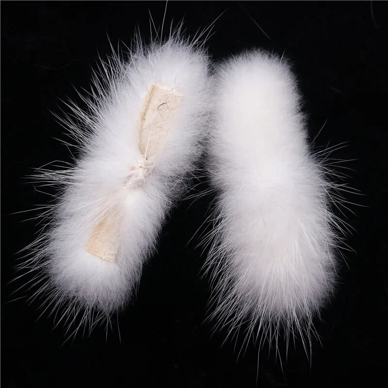 5 шт, Помпоны из норки, 3x7 см Белый, white