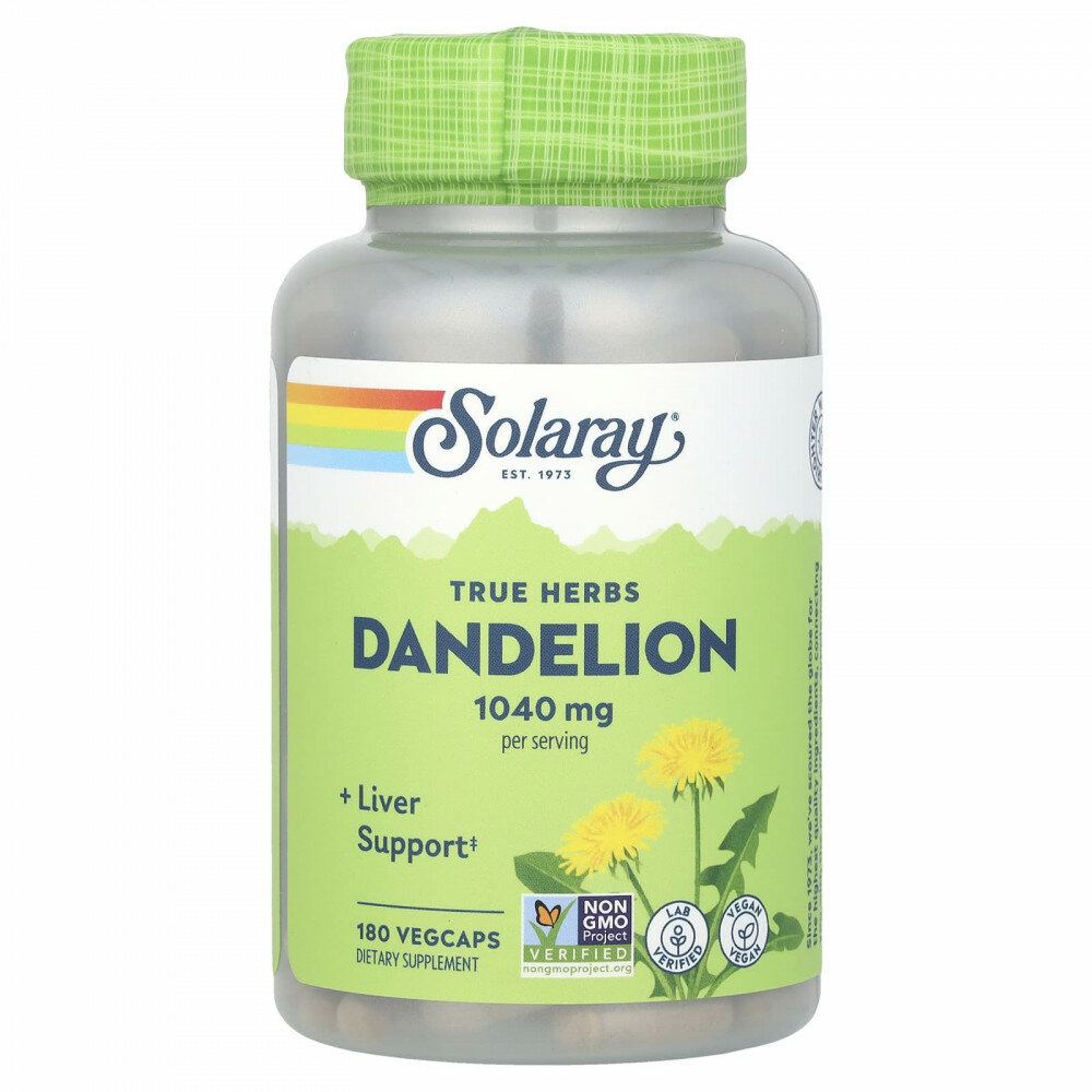 Solaray, True Herbs, одуванчик, 180 растительных капсул (520 мг в 1 капсуле)