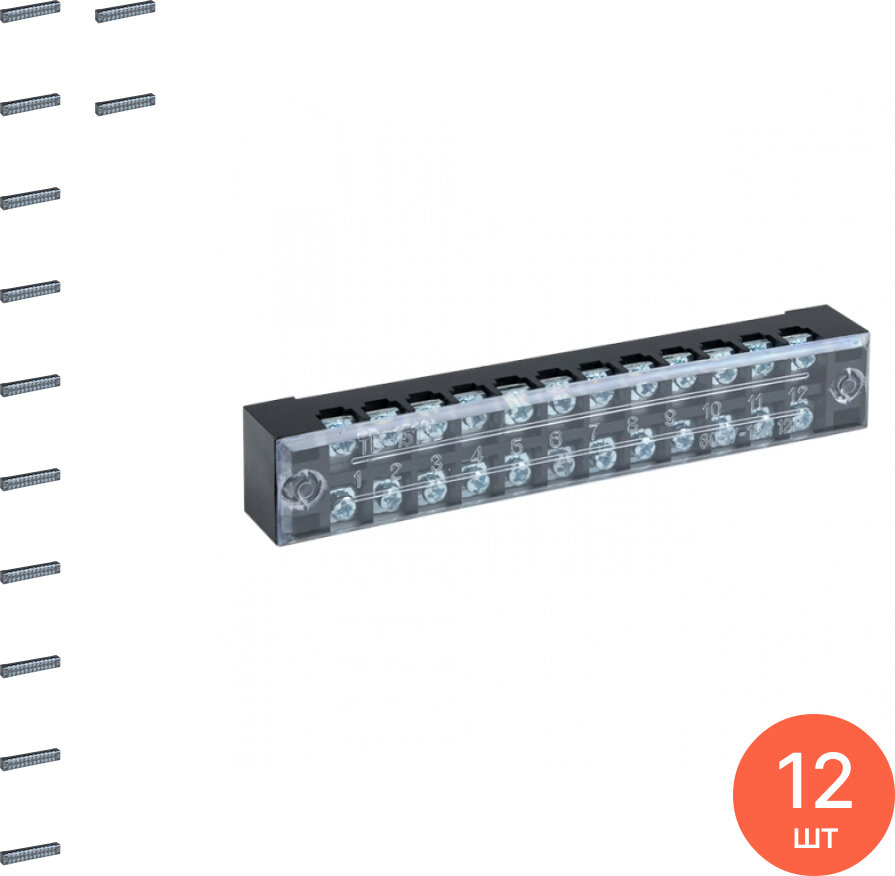 Блок зажимов EKF / ЕКФ PROxima TB-1512 колодка клеммная в корпусе из термопласта черная, сечение 1.5мм2, 15А, 660В, 12 пар контактов / электрика (комплект из 12 шт)