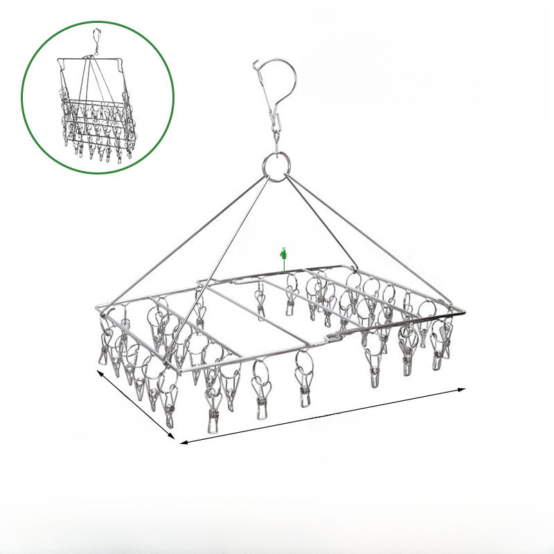 Складной многофункциональный сушильный держатель для носков и нижнего белья, 36 зажимов, квадратный новый дизайн, прочность 4.0, ветрозащита, для дома и общежитий, из нержавеющей стали