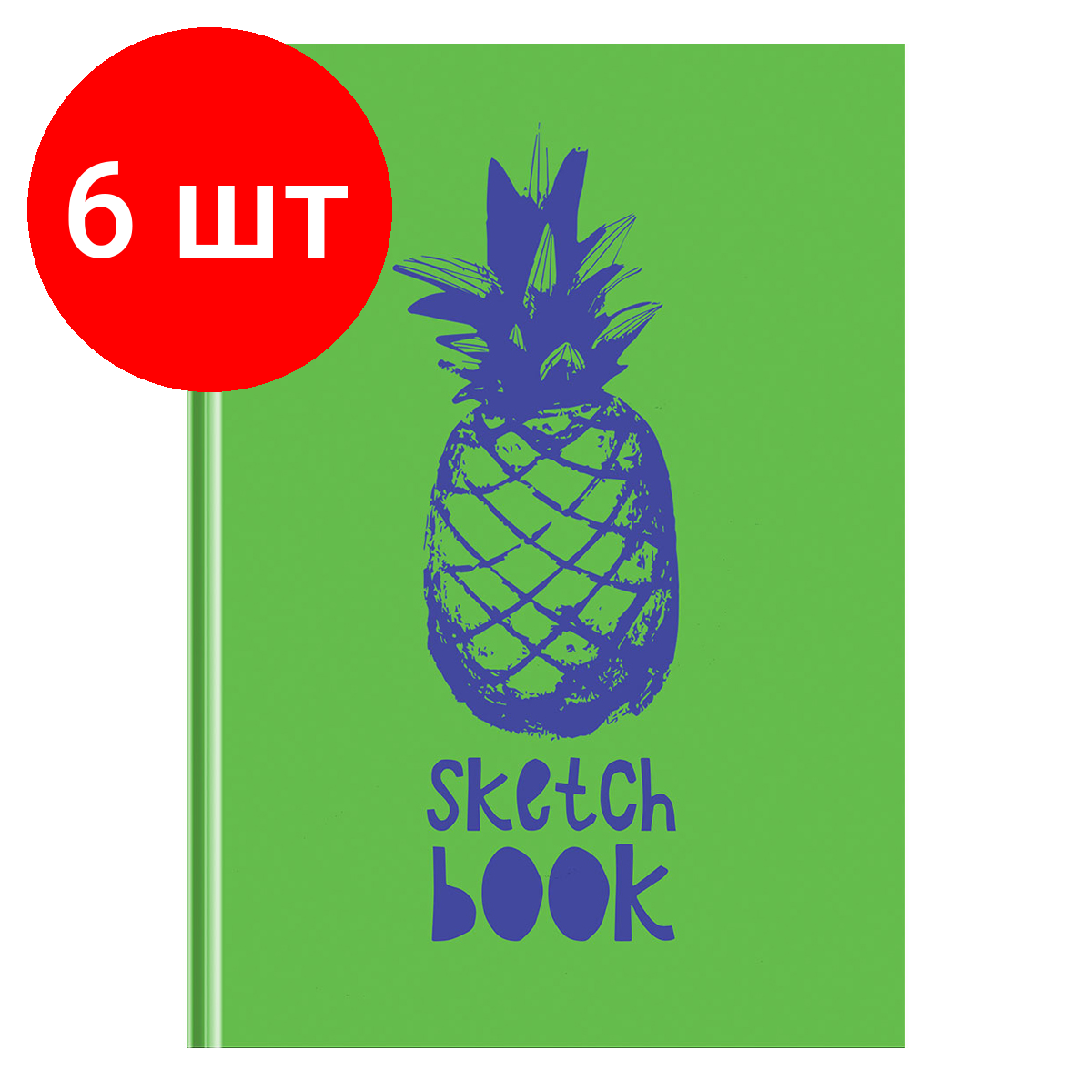 Комплект 6 шт, Скетчбук 100л, А5 BG "Ананас", 7БЦ, глянцевая ламинация, 100г/м2