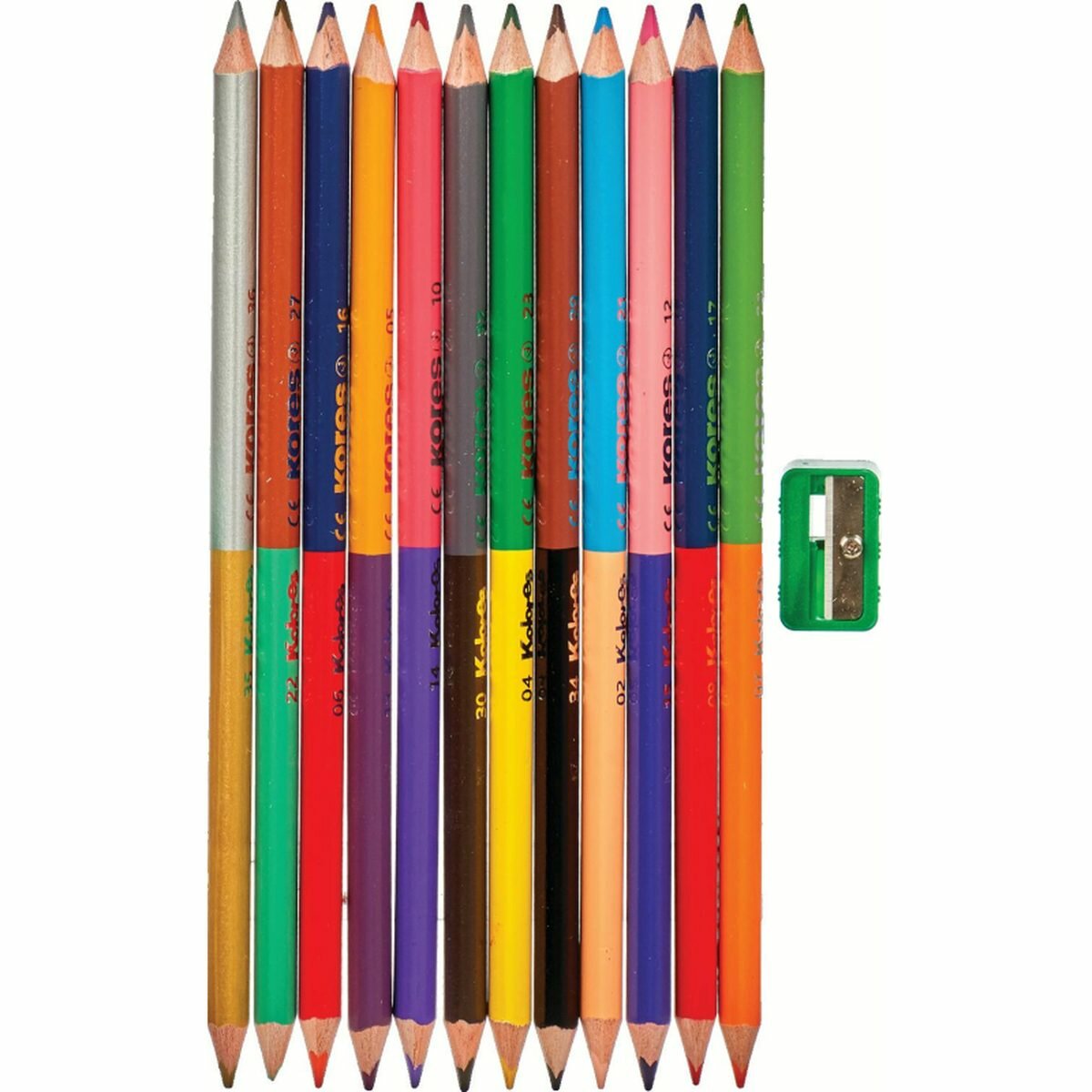 Карандаши цветные 24 цвета Kores Kolores Duo (L=175мм, d=3мм, 3гр, двусторонние), 12шт. + точилка (93212), 12 уп.