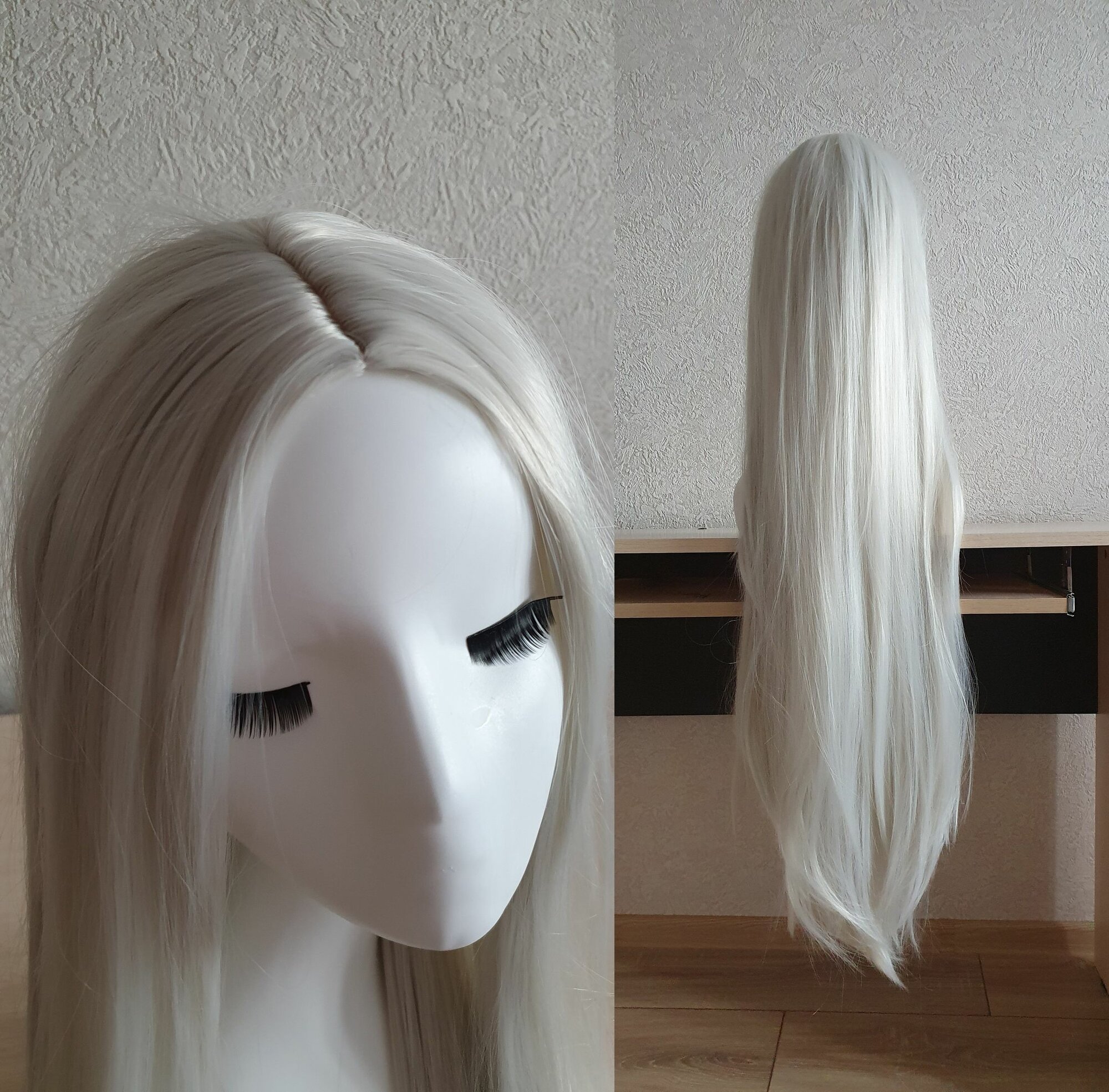 Серебристо белый парик без челки 100 см для косплея аниме или карнавала