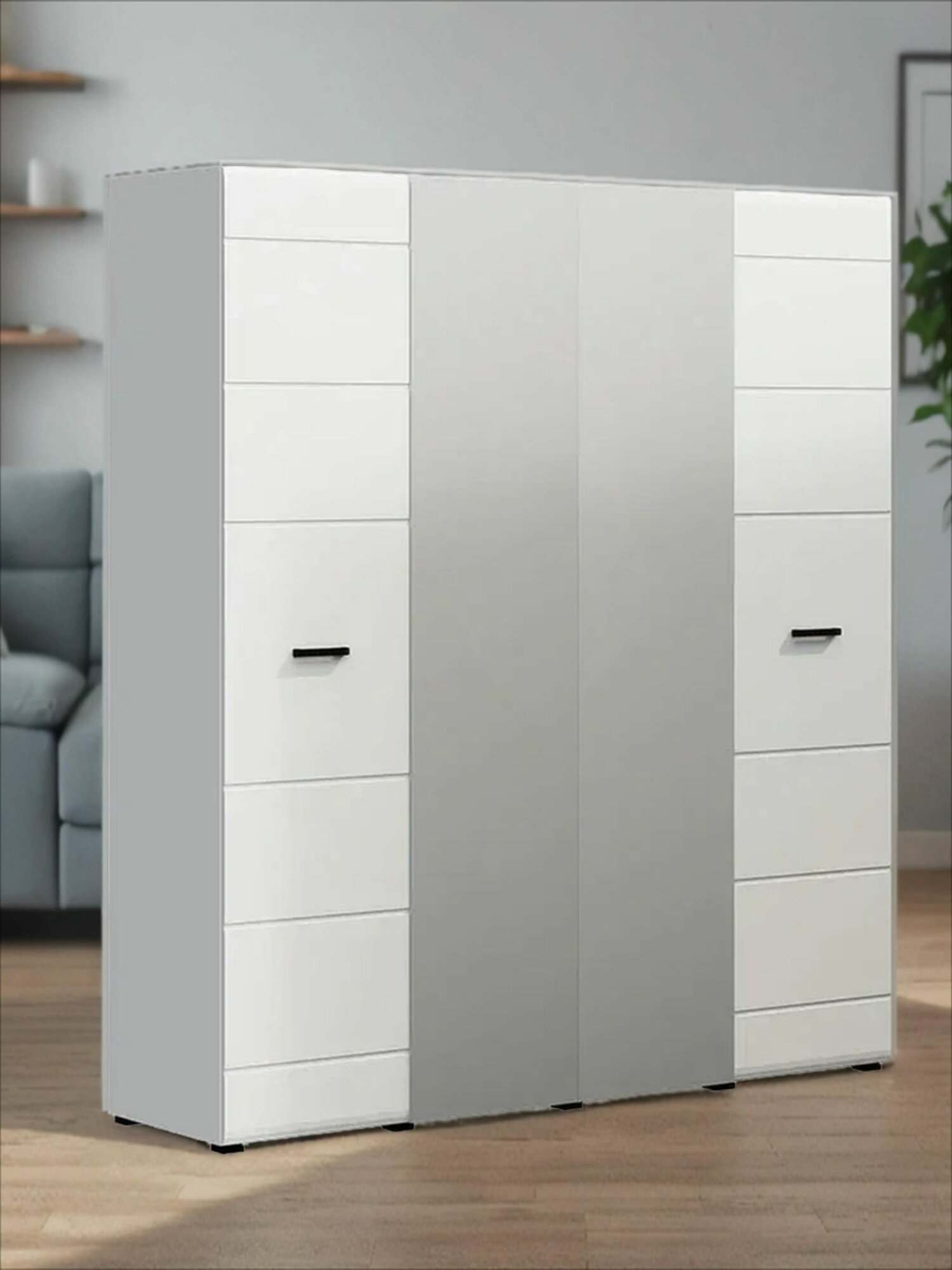 Шкаф распашной Нэнси New 4-х створчатый Белый глянец холодный