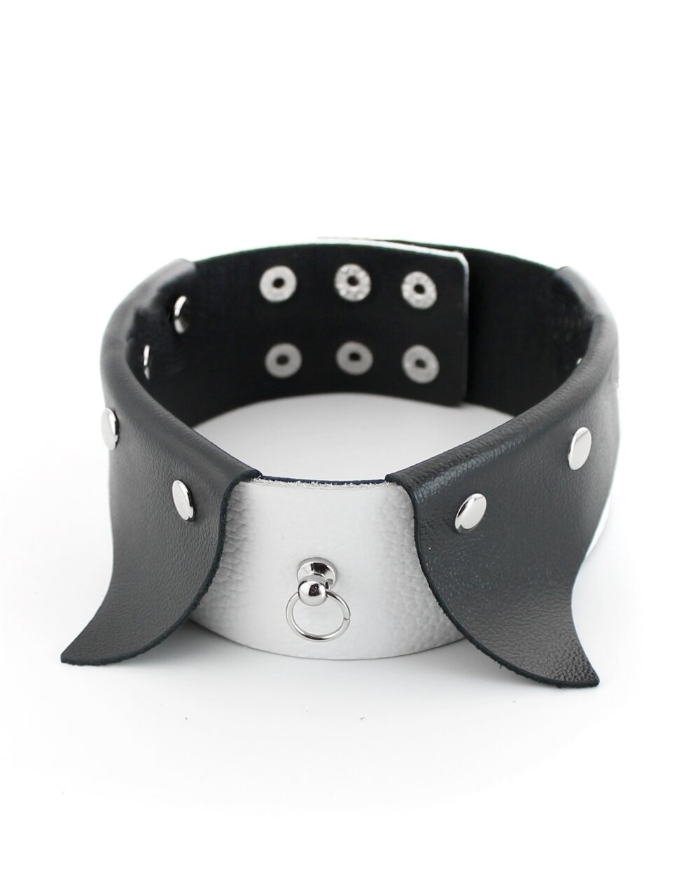 Ошейник мягкий кожаный воротничок черно-белый