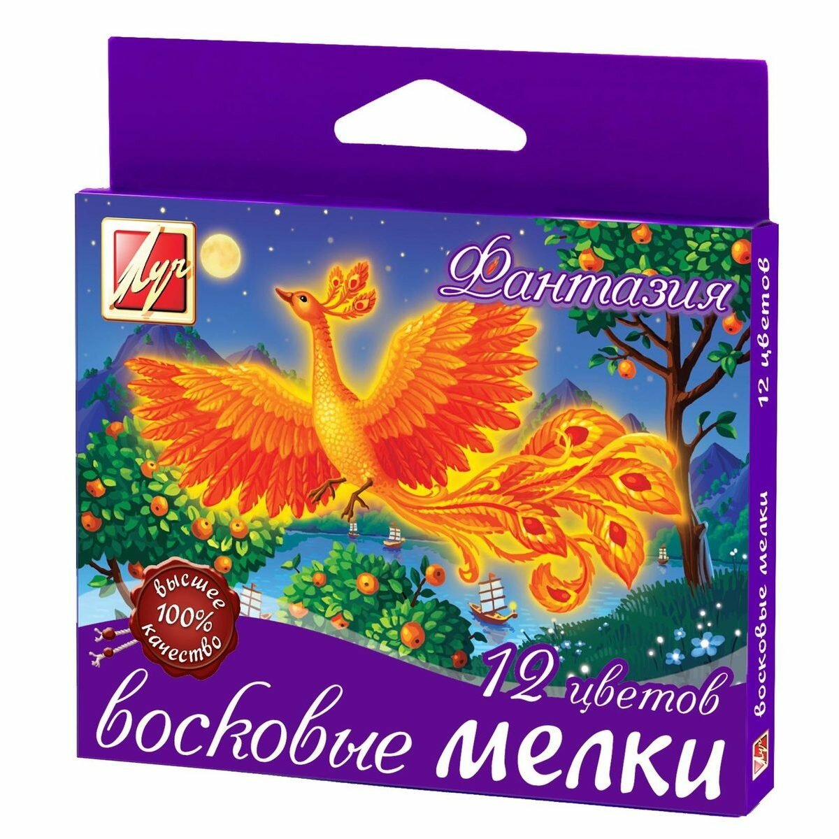 Мелки восковые 12 цветов Луч "Фантазия" (L=90мм, D=9.5мм, d=3мм, круглые, на масляной основе) картон. уп. (25С 1520-08), 32 уп.