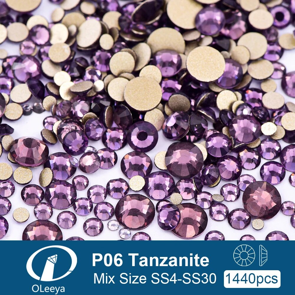 Стразы Oleeya P06 Tanzanite фиолетовые SS4-SS30, 1440 шт