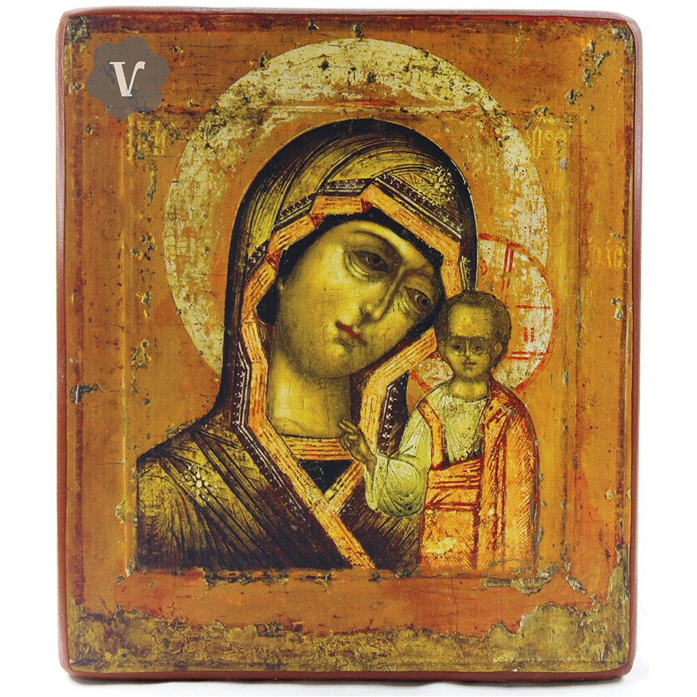 Икона Божией Матери Казанская, деревянная иконная доска, левкас, ручная работа (Art.1200М)