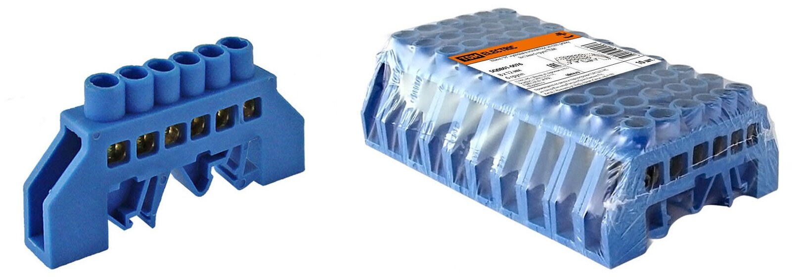 Шина "N" нулевая в изоляторе на DIN-рейку 8x12мм 6 групп, синяя TDM Electric, арт. SQ0801-0076 (упаковка 10 шт.)