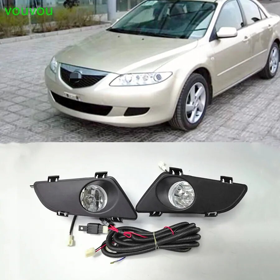 Автомобильные аксессуары, кузовные детали, противотуманная фара в сборе L и R с комплектом кабелей для Mazda 6 2002–2005 GG