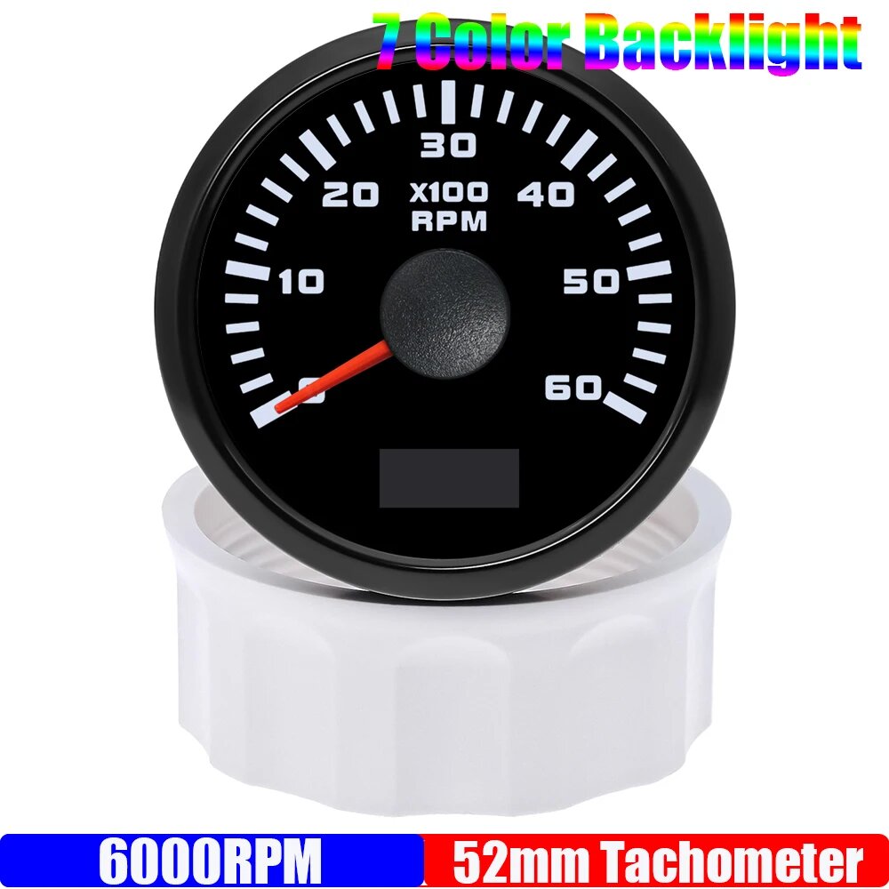 2 "52 мм тахометр, 7 цветов, 3000,4000,6000,7000,8000 об/мин, измеритель часов для морской лодки, автомобиля, 12 В, 24 В, водонепроницаемый, IP67, на заказ 6000RPM BN