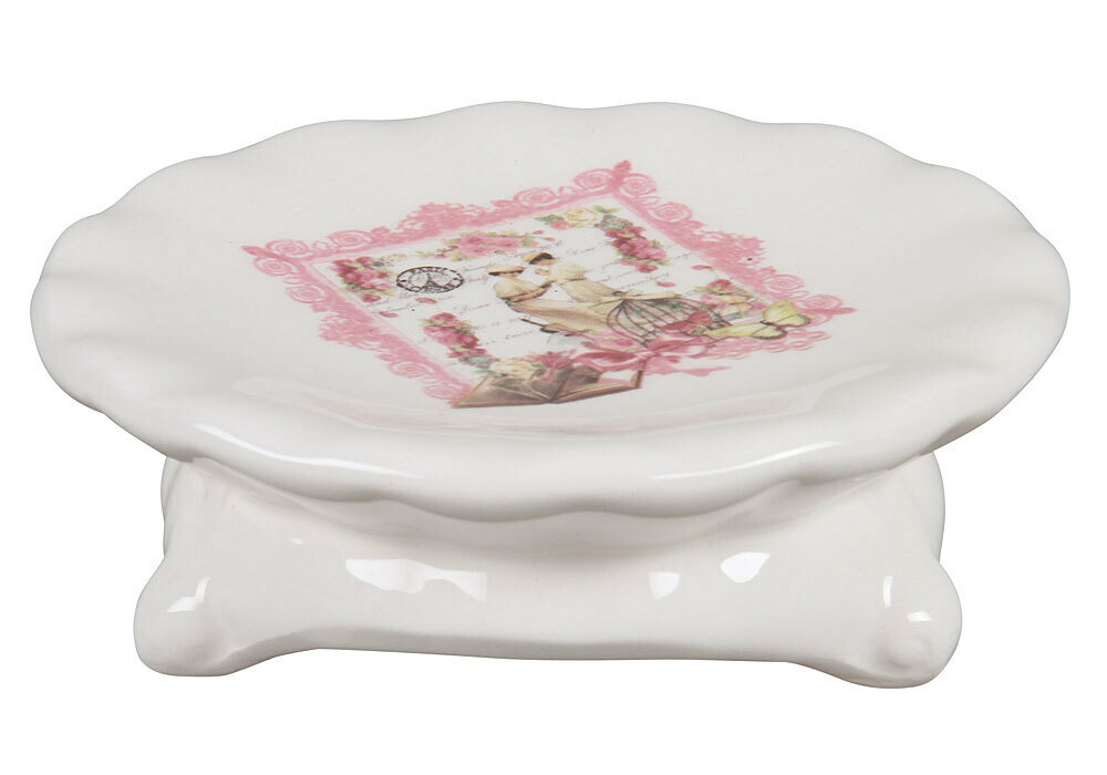 Мыльница Rosenberg R-345146, керамика, белая/розовая, овальная, для кускового мыла