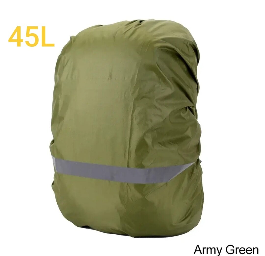Водонепроницаемый чехол - накидка дождевик для рюкзака 40 - 50 литров со светоотражающим элементом цвет зеленый