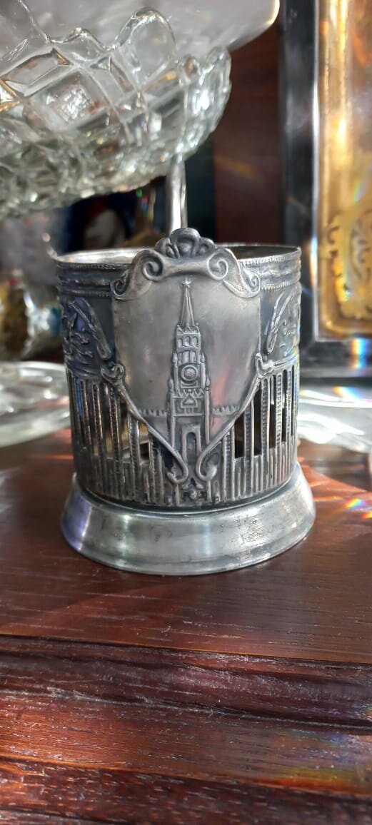 Подстаканник Спасская башня, серия Архитектура Москвы, винтажный советский, мельхиор, СССР